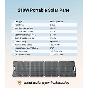 DailySolar 210W Ultra Lightweight Portable Solar Panel,100% Power Station Compatible, New Carbon Fiber Material, A-grade Premium High-Efficiency Monocrystalline PV Module, Ideal for Outdoor Camping,RV