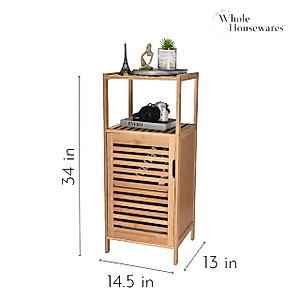 WHOLE HOUSEWARES Bamboo Shoe Rack Cabinet - Shelf Storage with Doors for Bathroom, Bedroom, and Kitchen- Freestanding Entryway Organizer Furniture - Multi-Tier Wood Cabinets for Small Spaces
