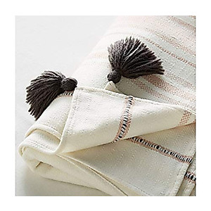 Hearth & Hand with Magnolia Throw Blanket Collection (Dusty Pink Stripe with Poms, Plain Weave)