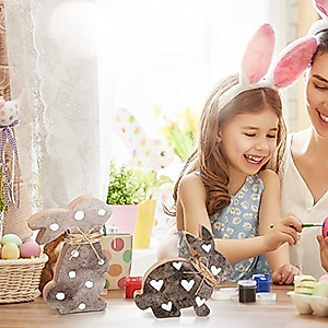 4 Pieces Easter Bunny Wooden Sign, Bunny Shape Easter Decorations Tabletop Rabbit Decor with Jute Rope Freestanding Farmhouse Rabbit Tiered Tray Decor for Spring Party Desk Office Gift Table Home