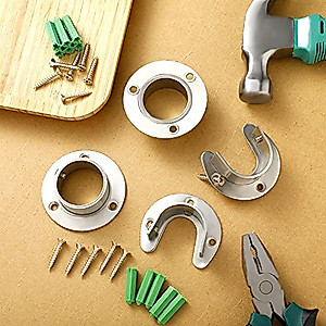 Ferraycle Closet Pole Sockets Stainless Steel Closet Pole Socket Supports for Round Shaped Flange Rod Holder Set with Screws, 32 mm/ 1.26 Inch (4 Pieces)