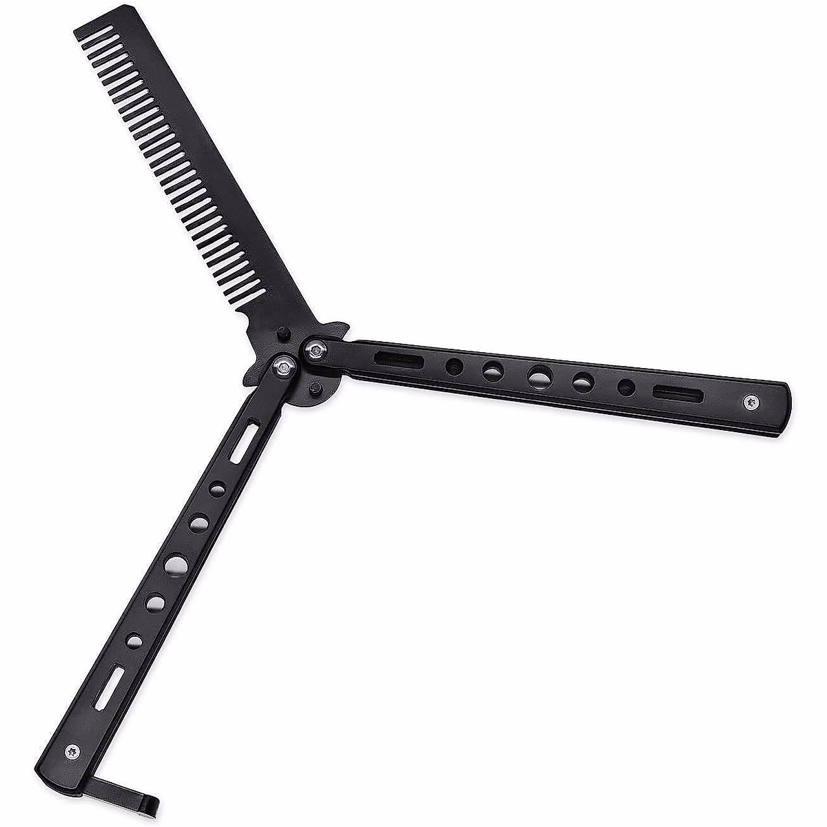 Stainless Steel Beard Comb Men's Hair, Beard and Mustache Styling Comb Steel Practice Training Butterfly Comb (Black)