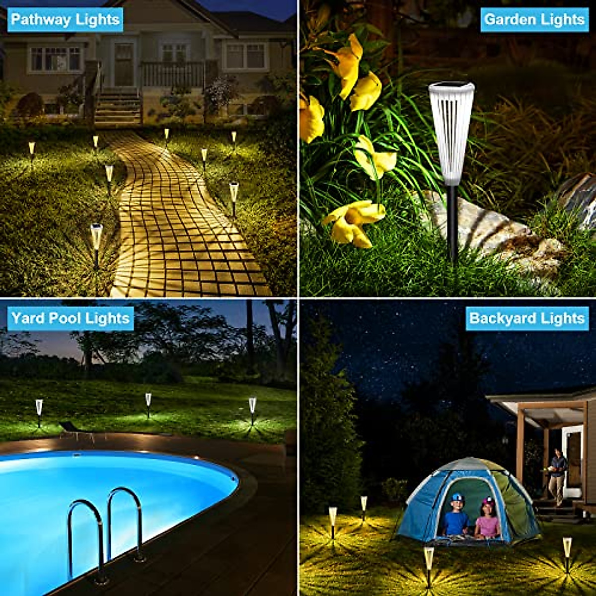 KINKAI Solar Yard Lights, 6-Pack Solar Pathway Lights Outdoor Waterproof, Bright Warm/White Switch, Solar Powered Landscape Lighting for Backyard Walkway Driveway Path Lawn