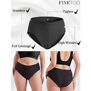 FINETOO Women's High Waisted Seamless Underwear Full Coverage Brief Ladies No Show Panties Sexy Lingerie Regular&Plus Size(L)