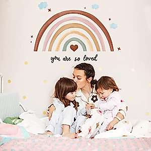 Rainbows Wall Decal, Boho Rainbow Stickers Large Rainbow Wall Decor Peel and Stick Wallpaper for Girl Bedroom Baby Shower Nursery Kid Playroom Classroom Decor You are So Loved 30 x 14 inches (Boho)