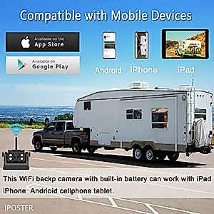 Magnetic Wireless Rechargeable Backup Camera - IPOSTER WiFi Backup Camera with Battery Night Vision Easy for Hitching Horse Gooseneck Boat Travel Trailer RV Fifth Wheels Camper for iPhone iPad Android