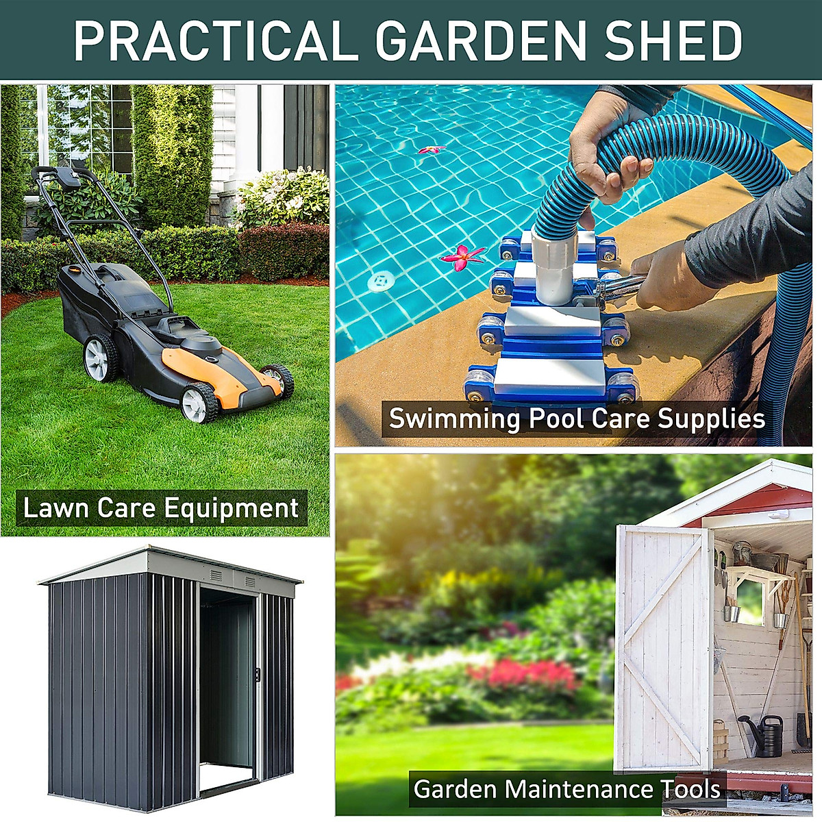 Outsunny 6' x 4' Backyard Garden Tool Storage Shed with Lockable Door, 2 Air Vents & Steel Construction, Black