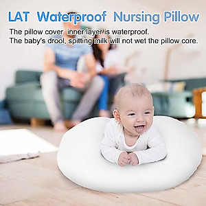 LAT Waterproof Nursing Pillow for Breastfeeding,Waterproof Removable Cover,Ergonomic Breast Feeding Pillows Baby for Baby Boys and Girls,Machine Washable(White)