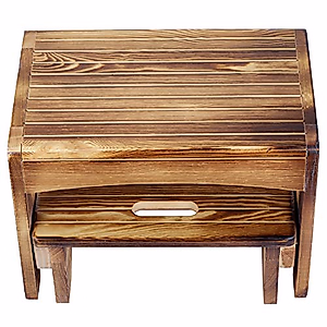 URFORESTIC Handcrafted Solid Wood Bed Step Stool-Foot Stool Kitchen Stools Bed Steps Small Step Ladder Bathroom Stools (Burned)