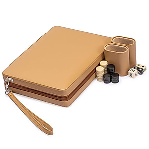 Yellow Mountain Imports Travel Magnetic Leatherette Backgammon Mini Game Set, Bozcaada - with Magnetic Checkers, 9-inch Board