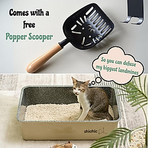 Shichic - Premium Stainless Steel Litter Box - Odor-Resistant Metal Cat Litter Box with Non-Stick Coating - Durable, Easy-Clean Litter Pan - Standard Size - 20" L x 13.8" W x 3.8" H, Includes Scoop