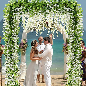 10 Pcs Wisteria Artificial Flowers Garland White Artificial Flowers Fake Flowers Silk Wisteria Garland Vine Hanging Flower for Wedding Arch Home Garden Outdoor Party Decor(White,Total 72.2ft)