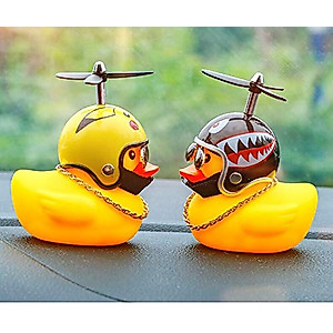 Rubber Duck Toy Car Ornaments Yellow Duck Car Dashboard Decorations with Propeller Helmet (Black＆White)