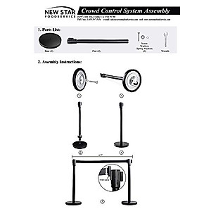 New Star Foodservice 54736 Round Top Brass Plated Stanchions, Set of 2 Posts with 1 of 79.5-Inch Red Velvet Rope