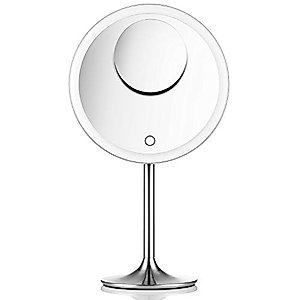Miusco 9" Lighted Makeup Mirror Pro, 5X + 10X Magnification, Ultra Bright HD Lighting System, Rechargeable & Cordless, Adjustable Brightness, Touch Activated, Brush Stainless Steel