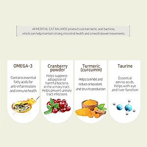 [MEDITAIL] CAT Balance Urinary, Natural Cat Supplement with Cranberry, Curcumin, Taurine, Omega-3, Probiotics, Grain-Free, Digestive Support, Chicken & Tuna Flavor, 0.53 oz x 30 Sticks, Orange