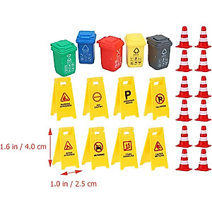 NUOBESTY Mini Traffic Signs Set, Plastic Street Signs Playset Traffic Cones Yellow Warning Sign Garbage Can Toy Safety Education Toy for Kids 25pcs