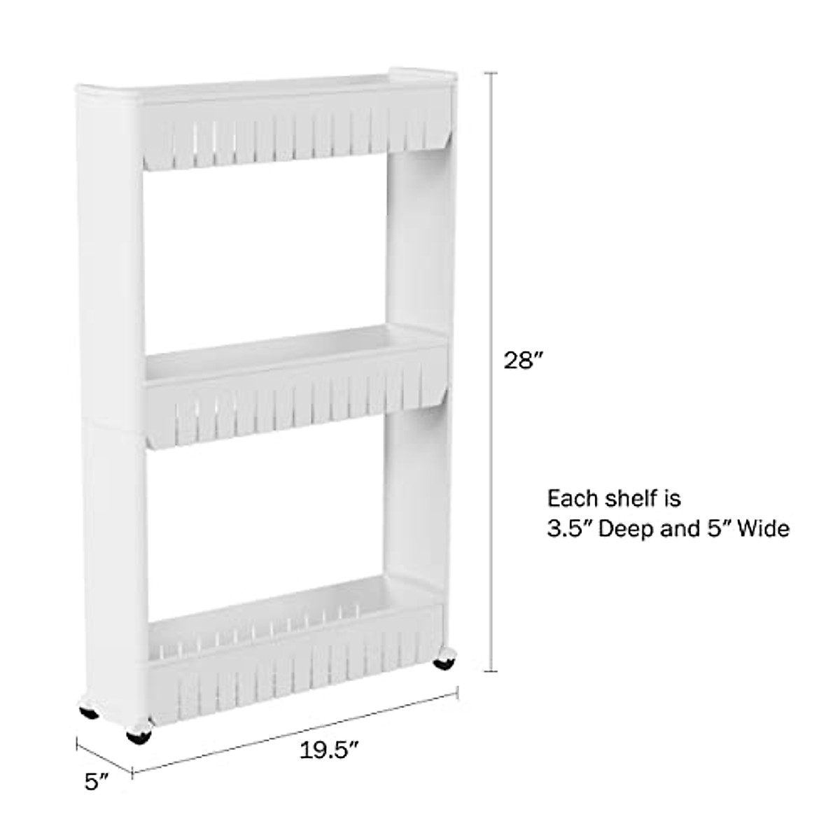Lavish Store 3-Tier Rolling Cart – Narrow-Space Kitchen or Bathroom Slim Slide Shelves – Organization and Storage Furniture by Lavish Home, (L) 19.5” x (W) 5” x (H) 28”, White