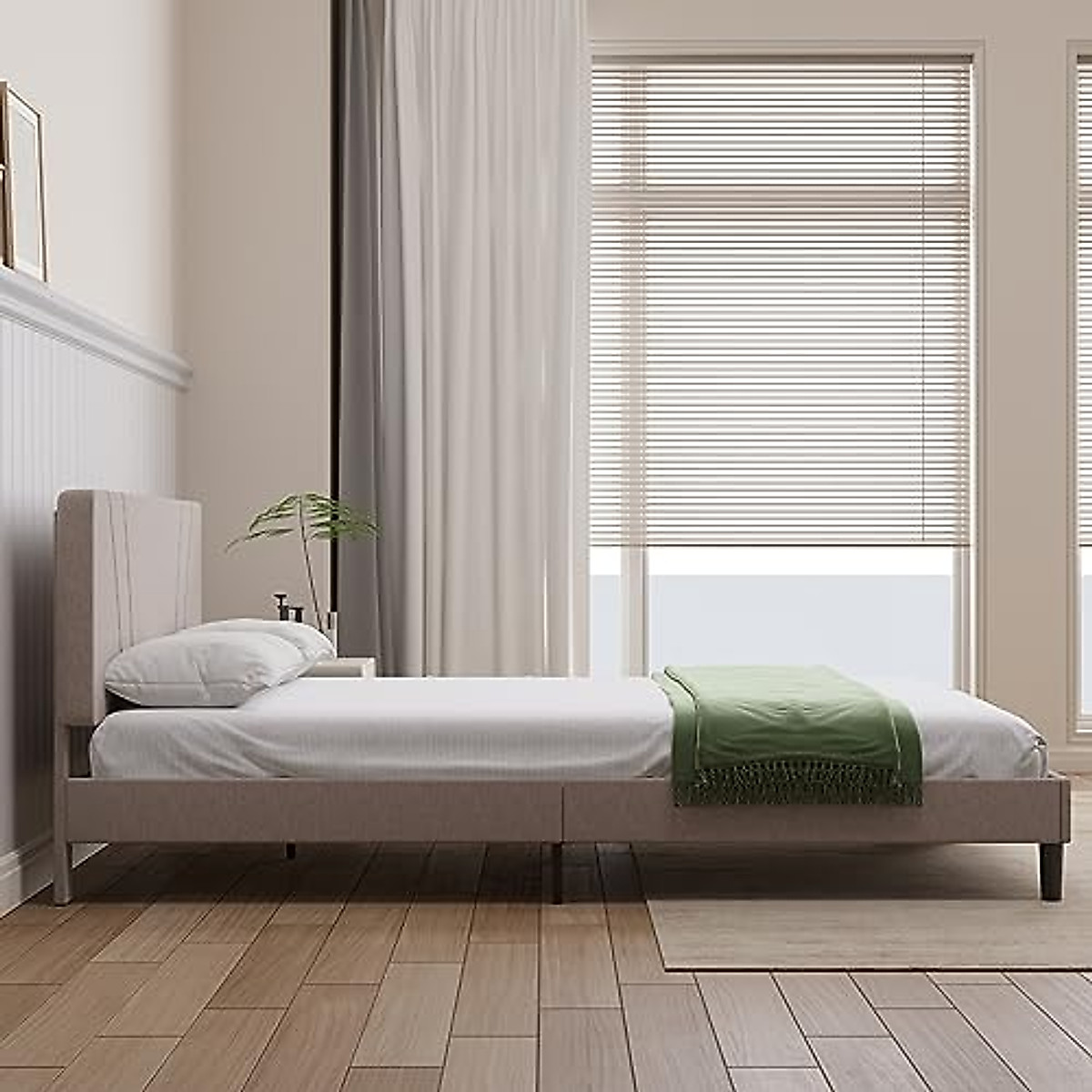 Novilla Queen Size Platform Bed Frame with Adjustable Headboard Upholstered Bed Frame Queen No Box Spring Needed, Noise Free, Easy Assembly, Beige