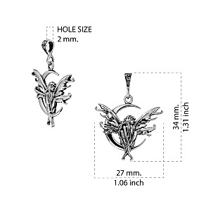 WithLoveSilver Sterling Silver 925 Celtic Trinity Queen of Fairy Angel Sit on The Moon Star Pendant