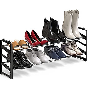 Simple Houseware 2-Tier Extendable Shoe Rack, Black