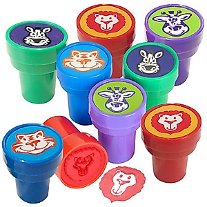 ArtCreativity Zoo Animal Stampers for Kids, Set of 24, Assorted Pre-Inked Stampers, Animal Birthday Party Favors, Goodie Bag Fillers, Arts n Crafts Supplies Assignment Stamps for Teachers