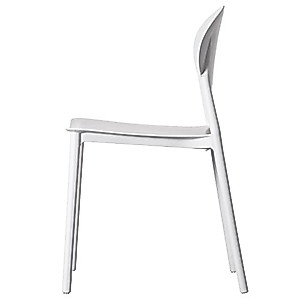 Fabulaxe Modern Plastic Outdoor Dining Chair with Open Oval Back Design, White Set of 2