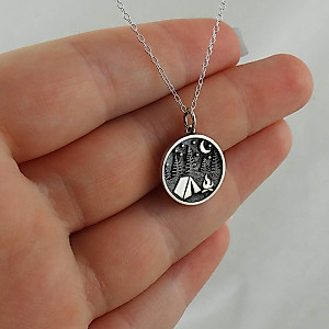 FashionJunkie4Life Sterling Silver Campfire Necklace, 18" Chain | Gifts for Men & Women | Birthday Gift for Men and Women