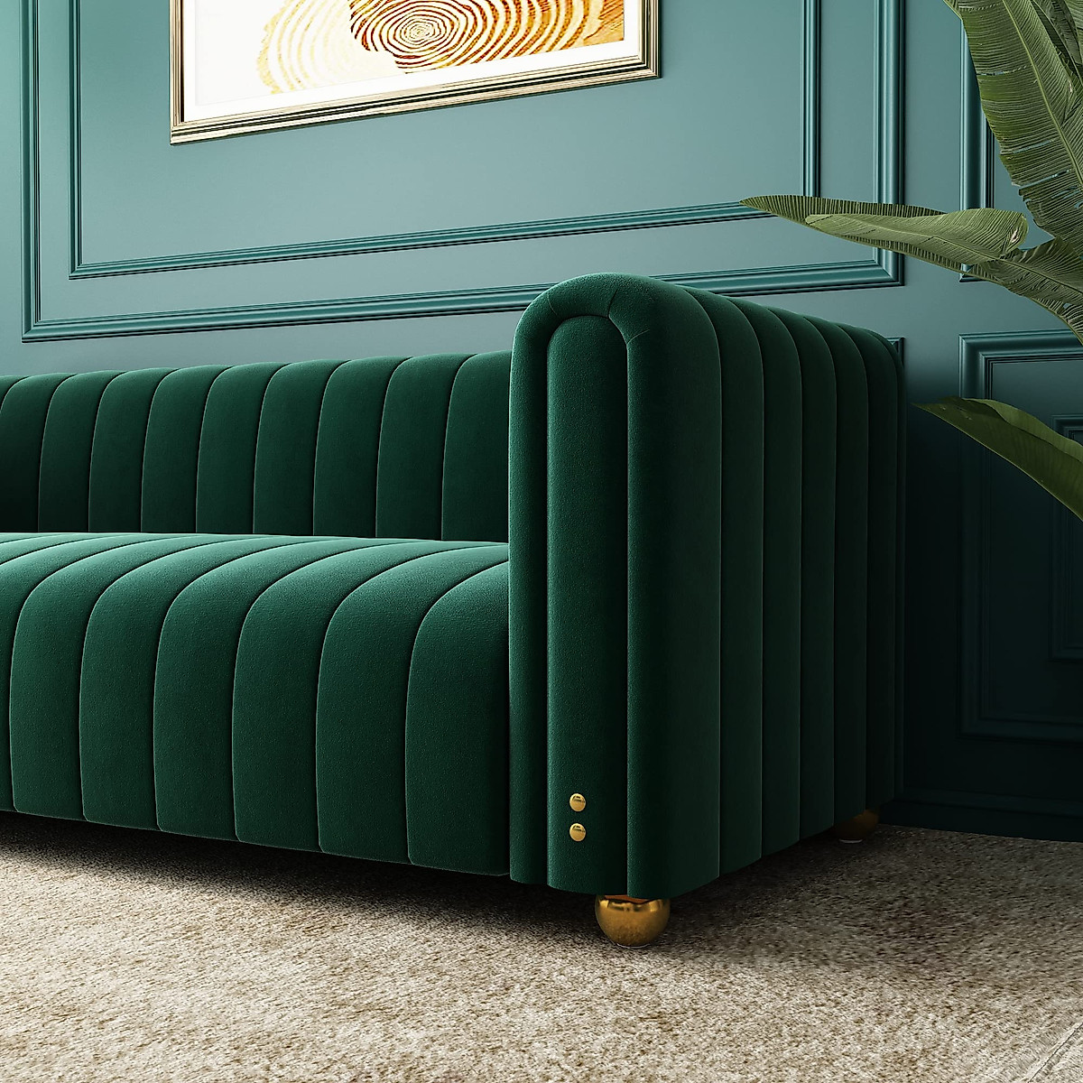 ANTTYBALE Tufted Couch Chesterfield Velvet Sofa Upholstered 81" W 3-Seater Comfy Sofa for Living Room, Bedroom, Office, Apartment (Green 2pcs)