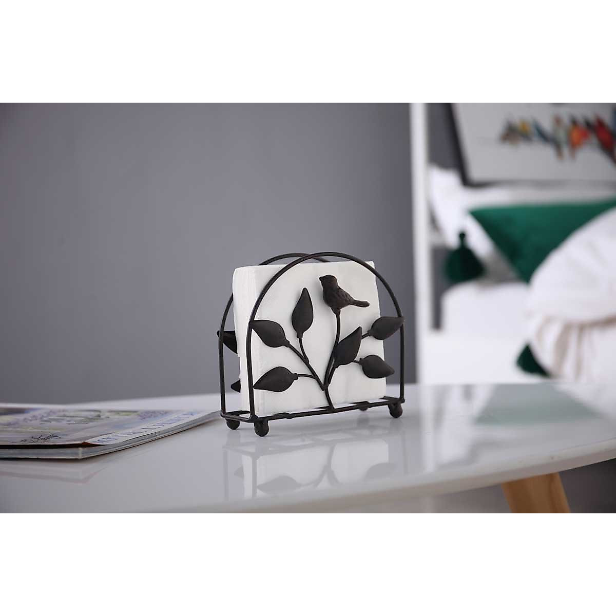 Cast Iron Bird & Tree Classic Napkin Holder/Tabletop Freestanding Tissue Dispenser, Turquoise