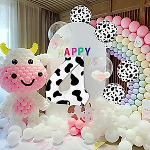Cow Print Number 4 Balloons, 40 Inch Large Number 4 Balloon 18 Inch Cow Foil Balloons for 4th Birthday Cow Theme Party Decorations for a Girl Boy Kids Baby Shower Farm Animal Cow Party Supplies