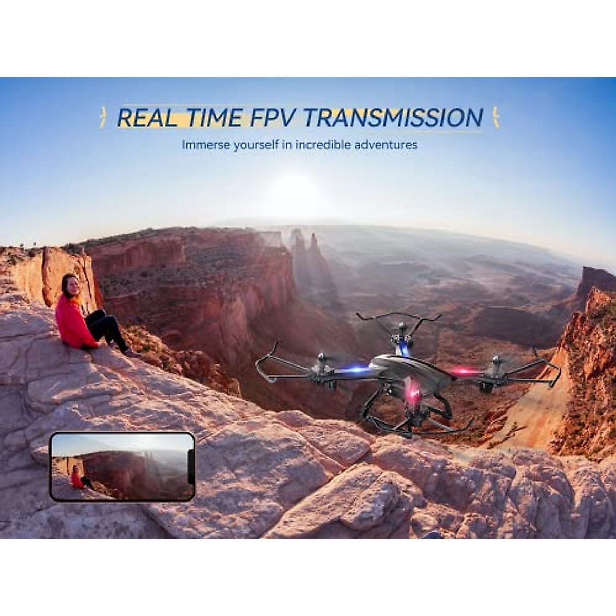UranHub Drone with Camera for Adults HD 2K Live Video Drone for Beginners and Kids w/Gesture Control, Voice Control, Altitude Hold, Headless Mode, 2 Batteries, Compatible with VR Glasses