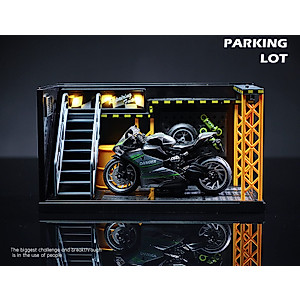 Gilumza Display Case DIY Simulation Scenario Die-cast Model with LED Light, Garage Scene Model for Motorcycle Toy Car Toys Collectibles Assemble (9x4x5inch)