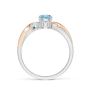 Angara Aquamarine and Diamond Twisted Vine Ring in 14K White & Rose Gold (5mm Aquamarine) March Birthstone