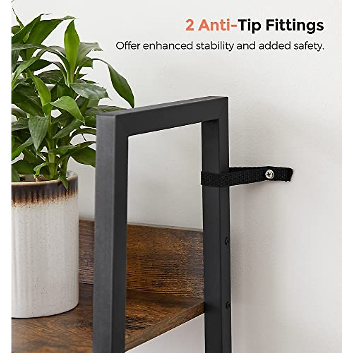 VASAGLE Bookshelf, 5-Tier Narrow Book Shelf, Ladder Shelf for Home Office, Living Room, Bedroom, Kitchen, Rustic Brown and Black ULLS109B01