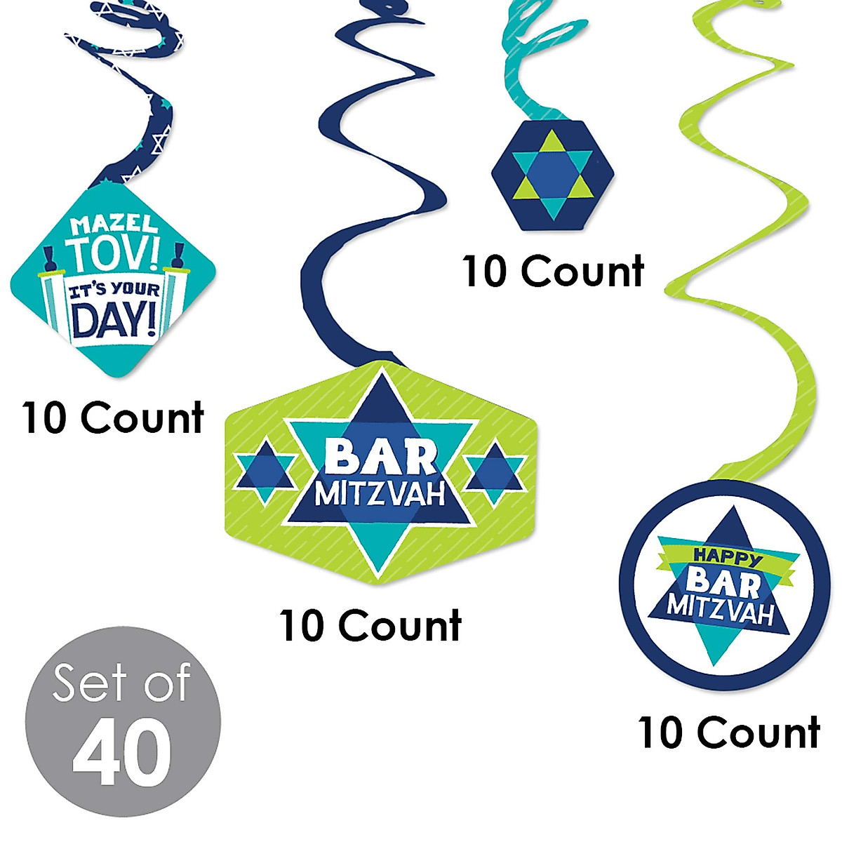 Big Dot of Happiness Blue Bar Mitzvah - Boy Party Hanging Decor - Party Decoration Swirls - Set of 40