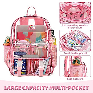 HTWO Clear Backpack for School, Backpacks for Girls, Passed CPSC Und Stadium Approved, Bookbag with Pendant (Pink)
