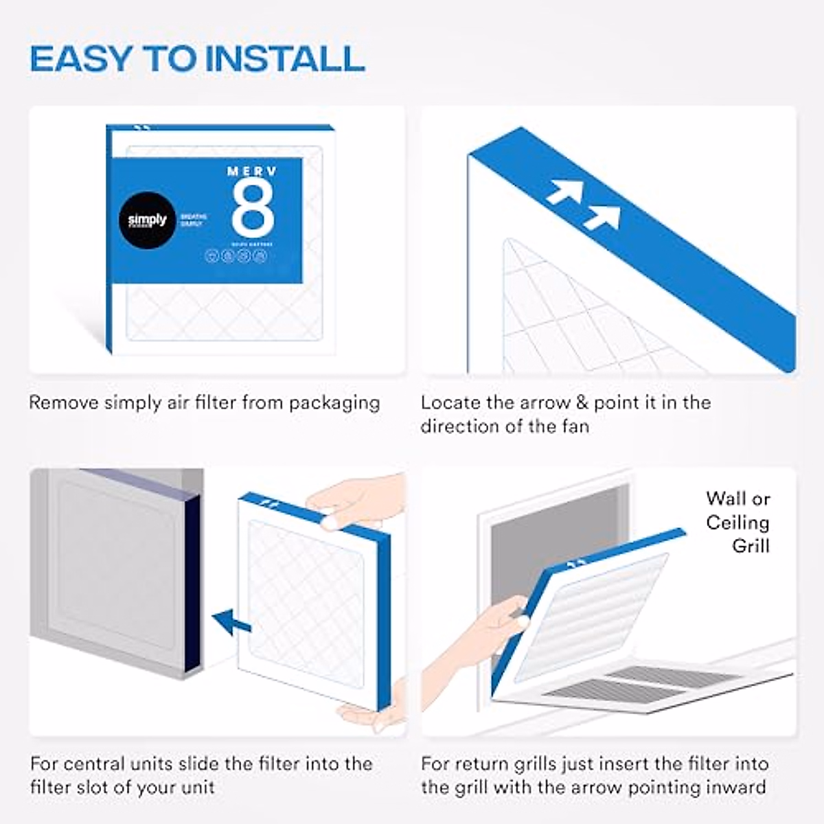 Simply by MervFilters 14x14x1 Air Filter, MERV 8, MPR 600, AC Furnace Air Filter, 6 Pack