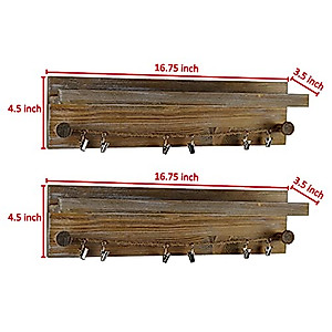 DUCIHBA Set of 2 Wall Mounted Picture Ledge Display Floating Shelves, Twine Cords with Metal Clips to Hanging Photos, Prints, Artwork for Nursery, Living, Bedroom, Rustic Torched Wood, Farmhouse Gray