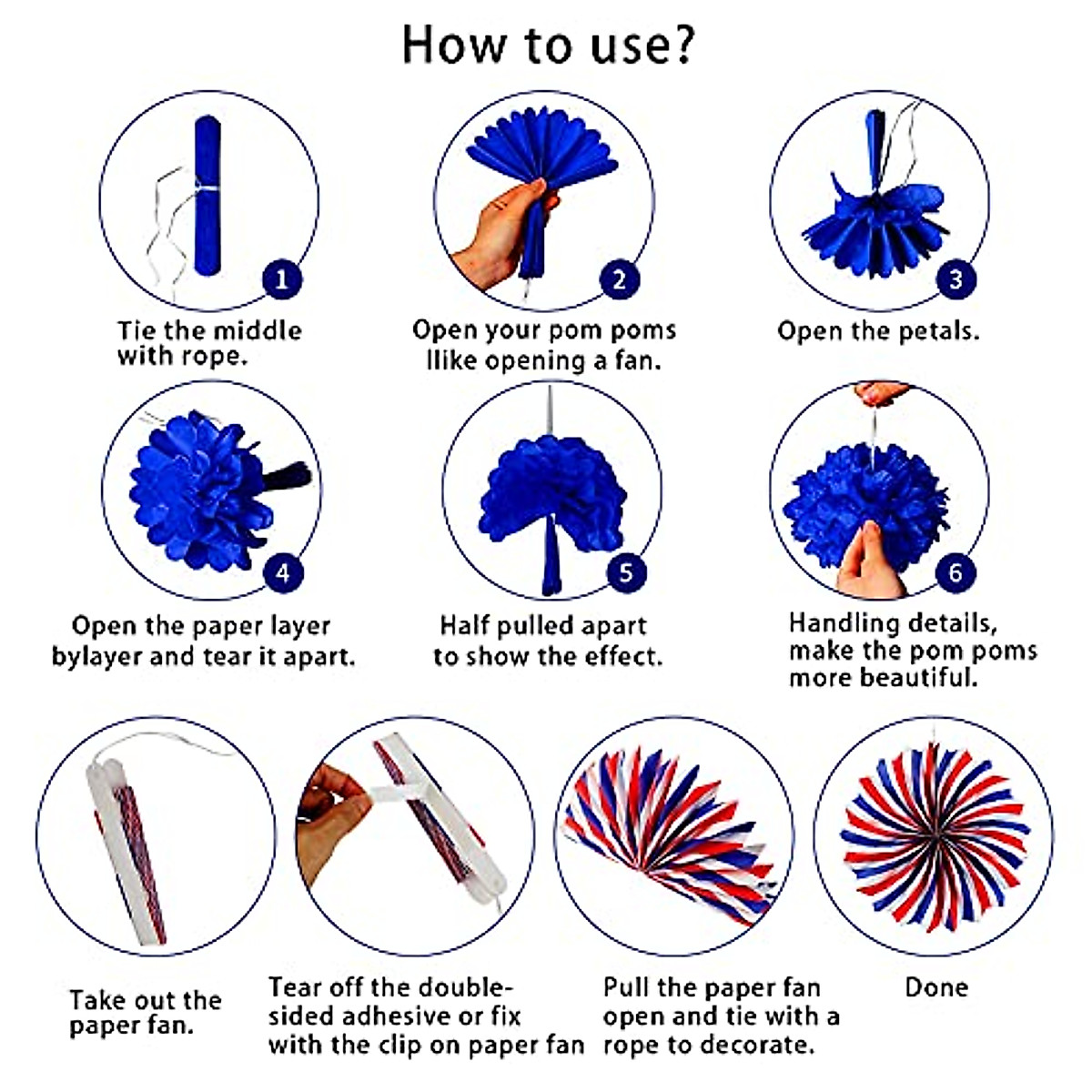 26Pcs Patriotic Party Decorations 4th of July Decor Set - USA Flag String Red White Blue Paper Fans Star Streamer Pom Poms Hanging Swirls for Labor Day,Veterans Day,Presidents Day,Flag Day