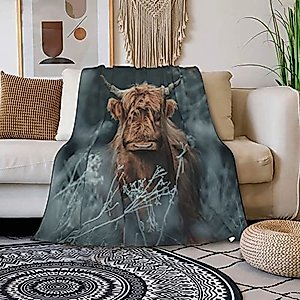 LEOPLESIC Ultra Soft Flannel Brown Cow Throw Blanket,Highland Cattle Landscape Rustic Farmhouse Cow Landscape Lightweight Cozy Sherpa Bed Blanket 50"x40"，(Gray, Brown)