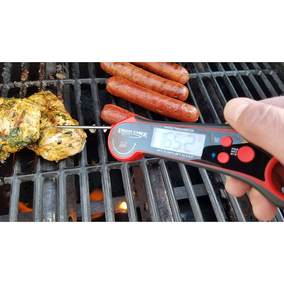 Ergo Chef Digital Instant Read Meat Thermometer- Foldable Probe, Water-Resistant, Backlight, Indoor and Outdoor - Magnet, BBQ, Smoking, Grilling, Deep Fry, Baking & Liquids