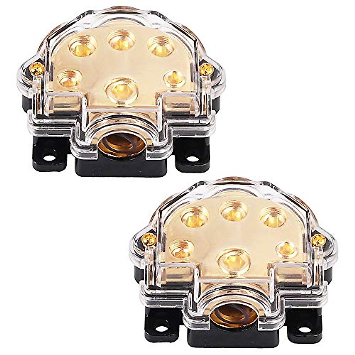 VonSom 5 Way Power Distribution Block, 1x 0 Gauge in, 2/4/8 Gauge Out Amp Power Distribution Ground Distributor Connecting Block for Car Amplifier Audio Splitter (2 Pieces)