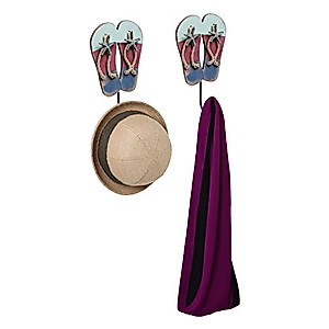 MyGift Nautical-Theme Flip Flop Sandal Entryway Wall-Hanging Single Ball Capped Storage Hook Coat, Coastal Starfish Bathroom Towel Rack Hangers, Set of 2