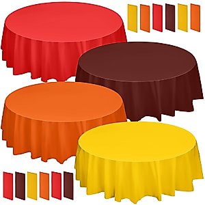 VitalCozy 12 Pcs Fall Plastic Round Tablecloth Disposable Autumn Table Cover 84 Inch Plastic Circular Tablecloths for Thanksgiving Day Harvest Birthday Party Decoration