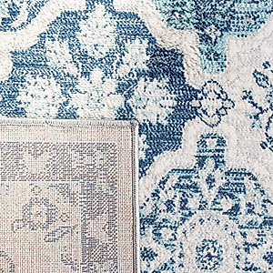 SAFAVIEH Brentwood Collection 4' x 6' Navy / Grey BNT815M Floral Distressed Non-Shedding Living Room Bedroom Accent Rug