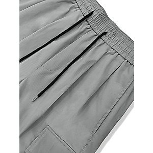 OYOANGLE Men's Drawstring Elastic Waist Flap Pockets Streetwear Baggy Cargo Pants Joggers Hiking Trousers Light Grey L