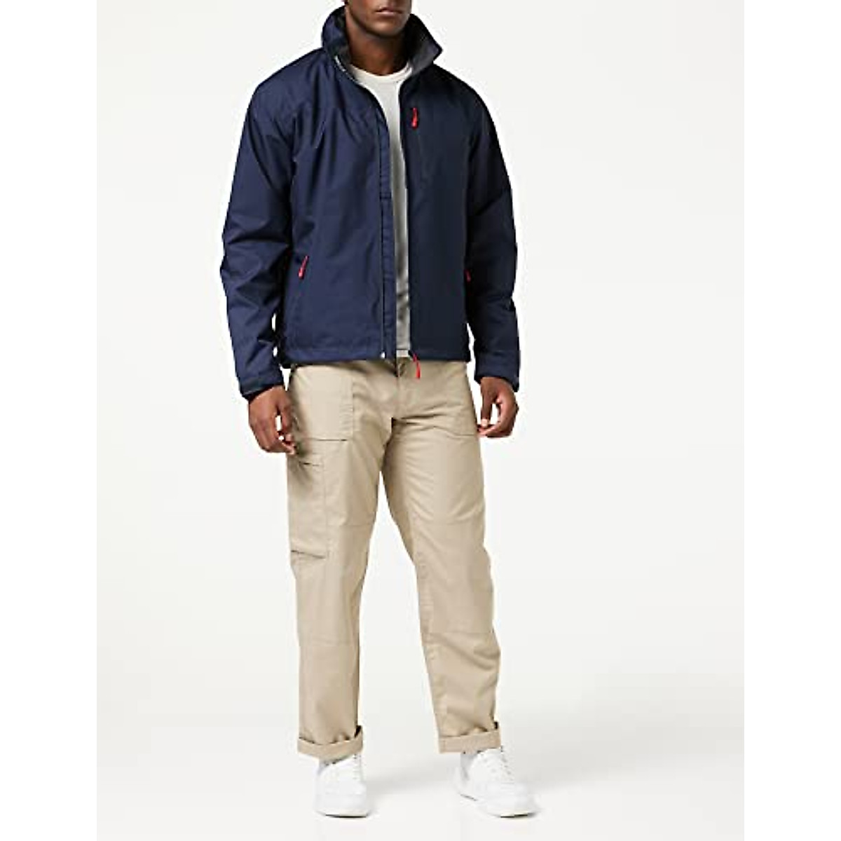 Helly Hansen Men's Crew Hooded Midlayer Fleece Lined Waterproof Raincoat Jacket, 597 Navy, Medium