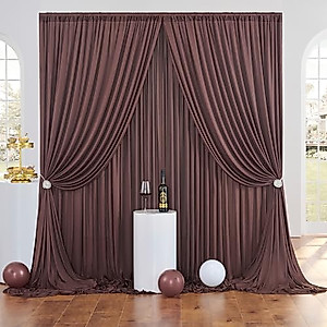 30ft×8ft Wrinkle Free Brown Backdrop Curtain for Parties, 6 Panels 5×8ft Soft Silky Polyester Umber Photo Backdrop Drapes forTeddy Bear Bee Birthday Party Baby Shower Wedding Photography