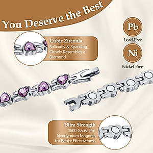 Feraco Magnetic Bracelet for Women Titanium Steel Magnetic Bracelet with Neodymium Magnets & Sparkling Crystals, Christmas Jewelry Gifts (Purple)